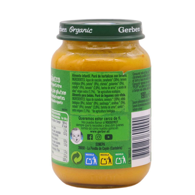 Gerber pure ecologico hortalizas ternera - salunatur