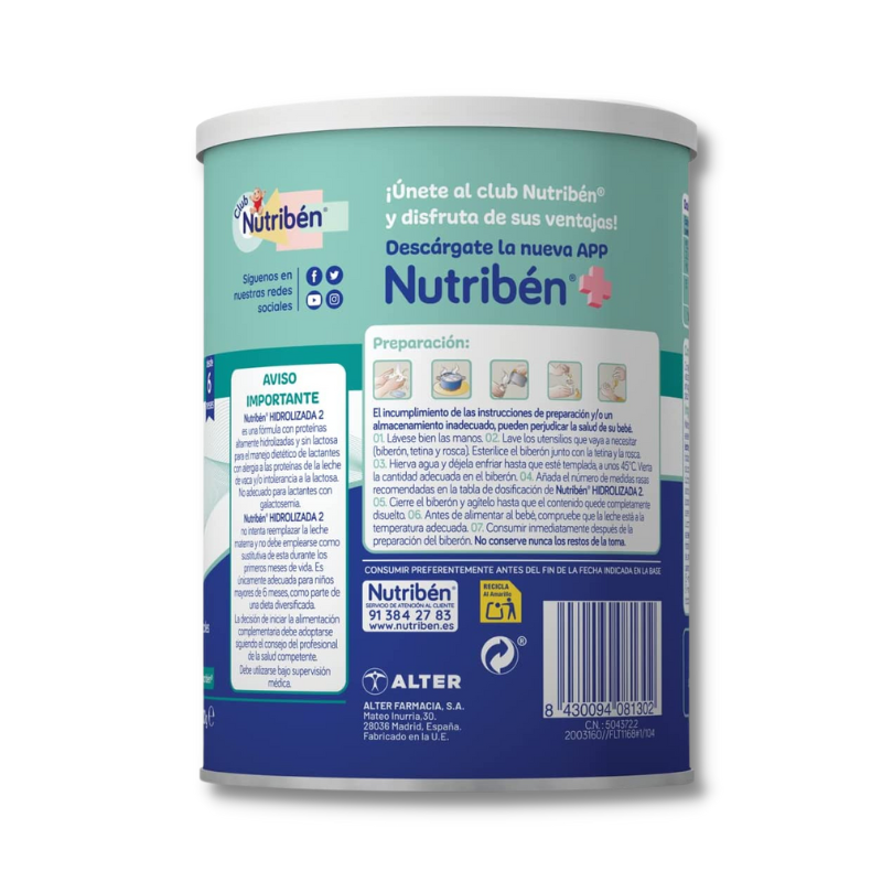Nutribén leche hidrolizada 2 600 gr - Salunatur